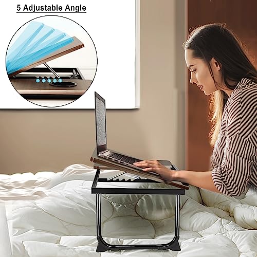 Laptop Desk for Bed, Bed Table for Laptop, Laptop Stand for Desk, Folding Laptop Lap Desk with 5 Adjustable Angles, Bed Tray with Cup Holder, TV Tray Table for Eating Reading Working on Bed Couch Sofa