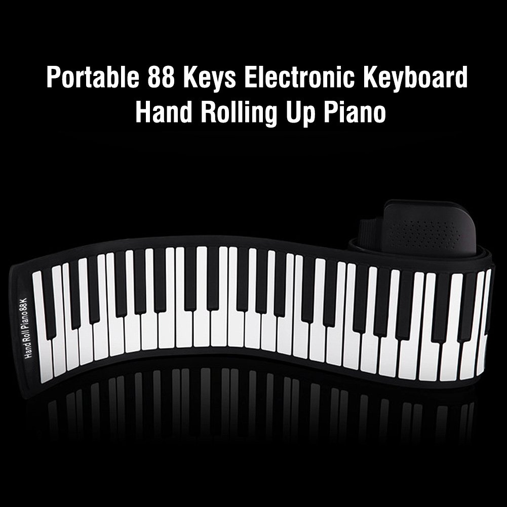 Roll Up Piano 88 Keyboard Aufrollbares Klavier Tasten,Electronic Keyboard Hand Rolling Up Piano Built in 1100mAh Li on Battery(Rolling Up Piano+Pedal+USB Cable+DC Power Cable+Storage Bag)