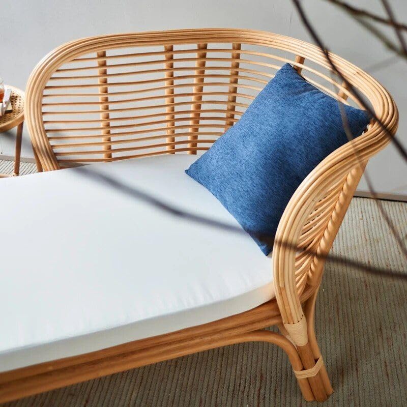 Generic Minimalist Japanese Rattan Chaise Sofa Bed β Artistic Living Room Furniture, 68.89*32.28*33.85in, Wood, White