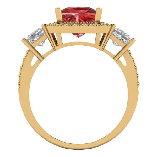 Clara Pucci 2.93 ct Cushion Cut Halo Solitaire 3 stone Natural Garnet Designer Anniversary Bridal Engagement Ring 14k Yellow Gold 9.25