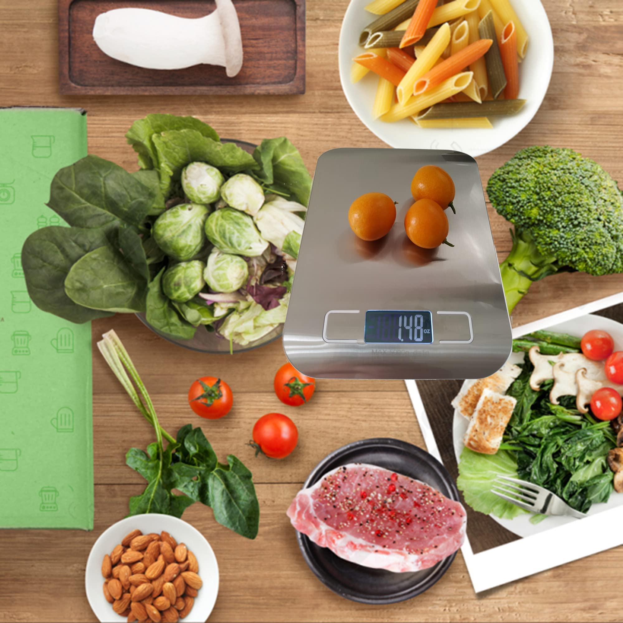Digital Food Kitchen Scale Baking, Cooking, Keto and Meal Prep, Small, 304 Stainless Steel, High Precise Measuring Scale for Food Ounces and Grams, Blue Surface with Backlit LCD Display