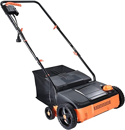 Lawn Dethatcher & Scarifier, 12 Inch Working Width, 11 Amp Electric Lawn Dethatcher with a Replacement Raking, 4 Central Adjustable Heights, Tool-Free Assembly, 8 Gallon Grass Collection Bag