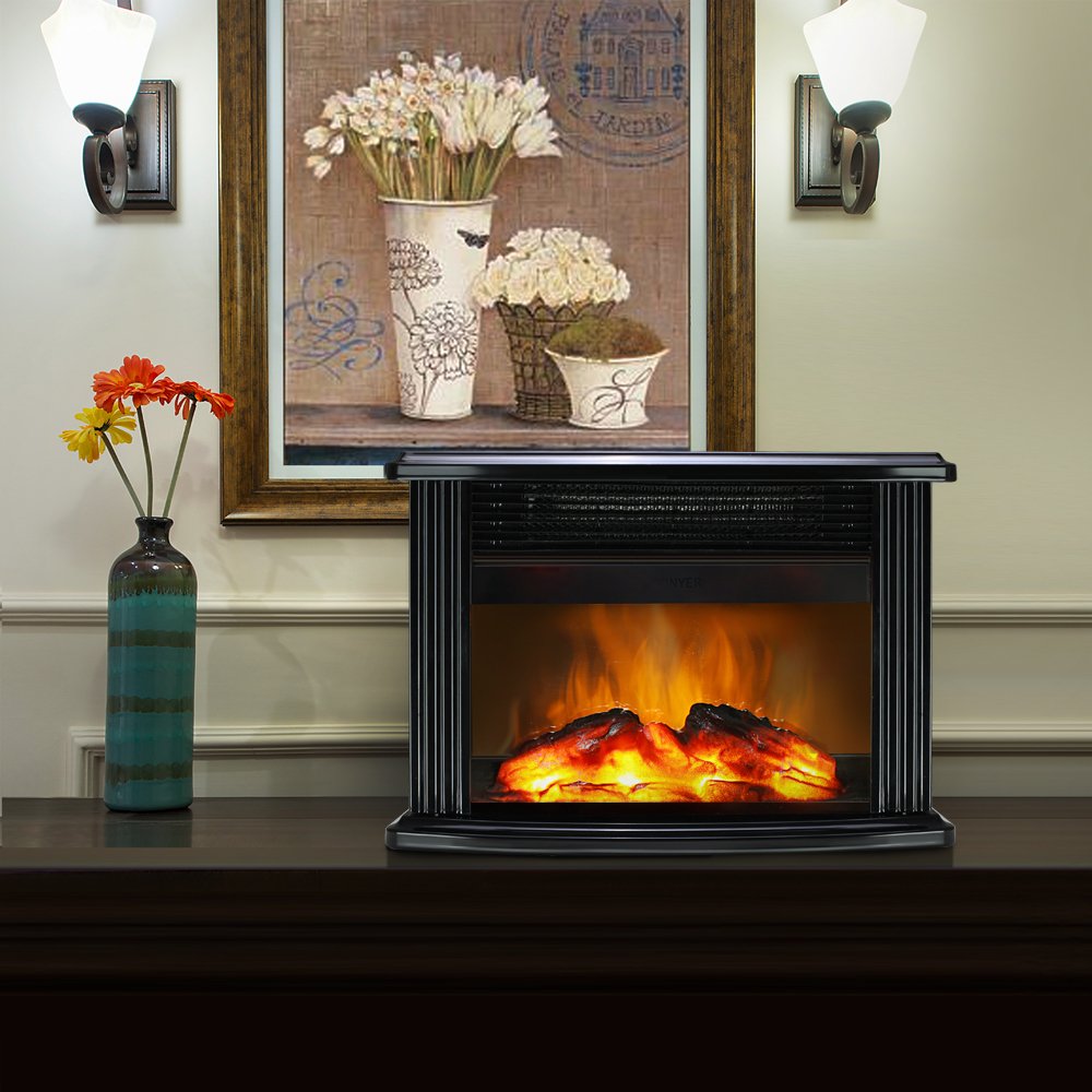DONYER POWER 1500W Mini Electric Fireplace Tabletop Portable Heater,14'' (Black, Metal)