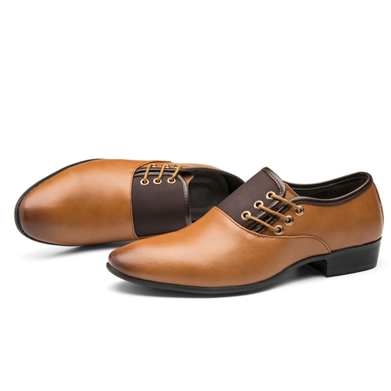 Classical Style Leather Shoes for Men Slip On PU Leather Low Rubber Sole Block Heel Work Casual Boots Wide Yellow