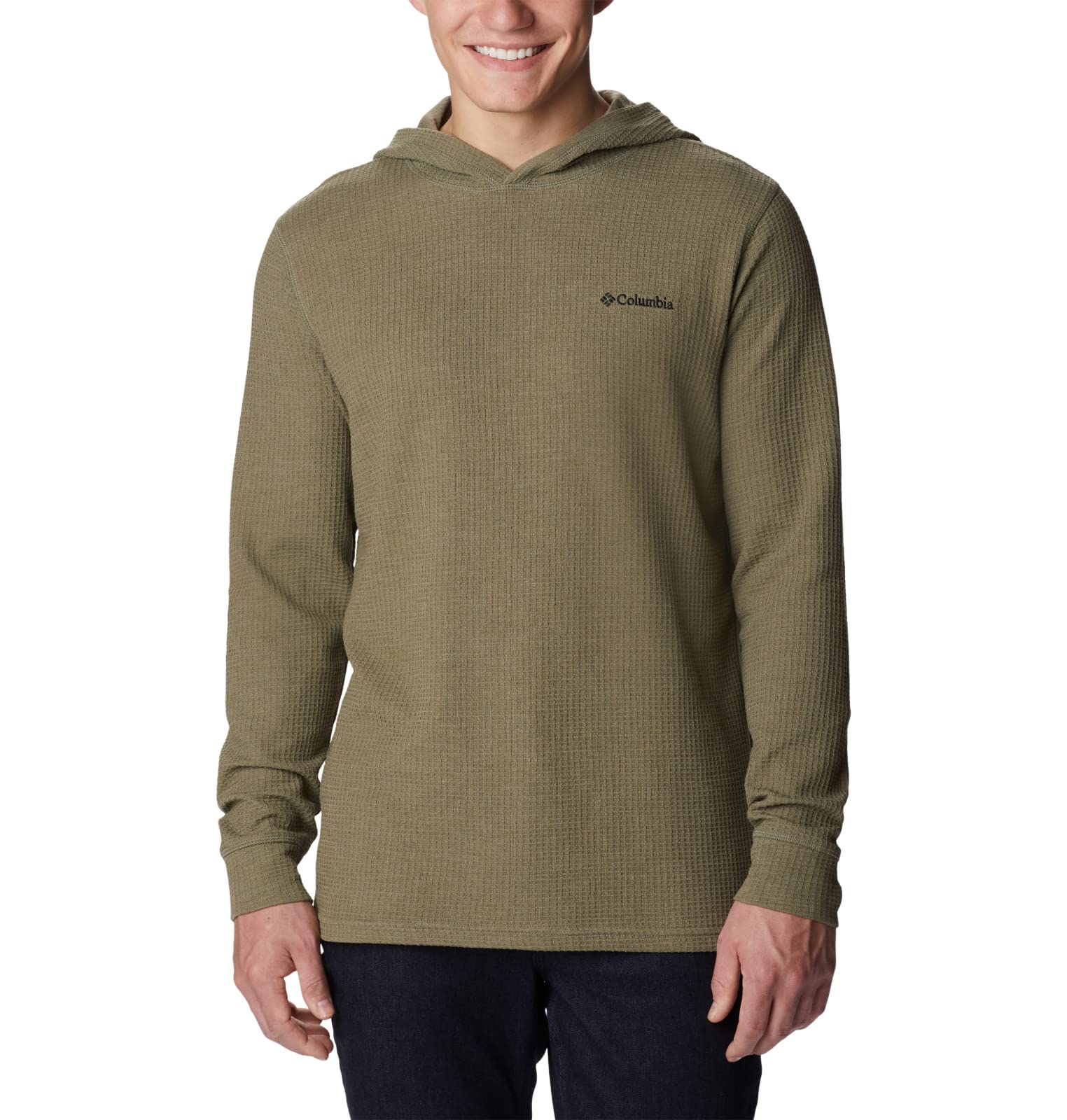 Columbia Men's Pine Peak Waffle Hoodie, Stone Green Heather, Large