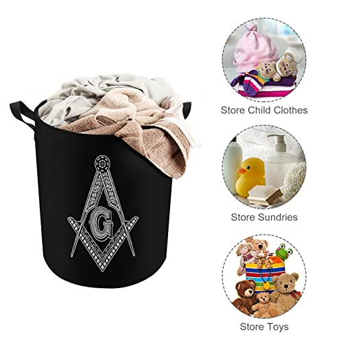 Freemasonry Sign Laundry Basket Round Collapsible Storage Bin with Drawstring and Handle for Bedroom Bathroom Toys Room 17.3" X 13.8"