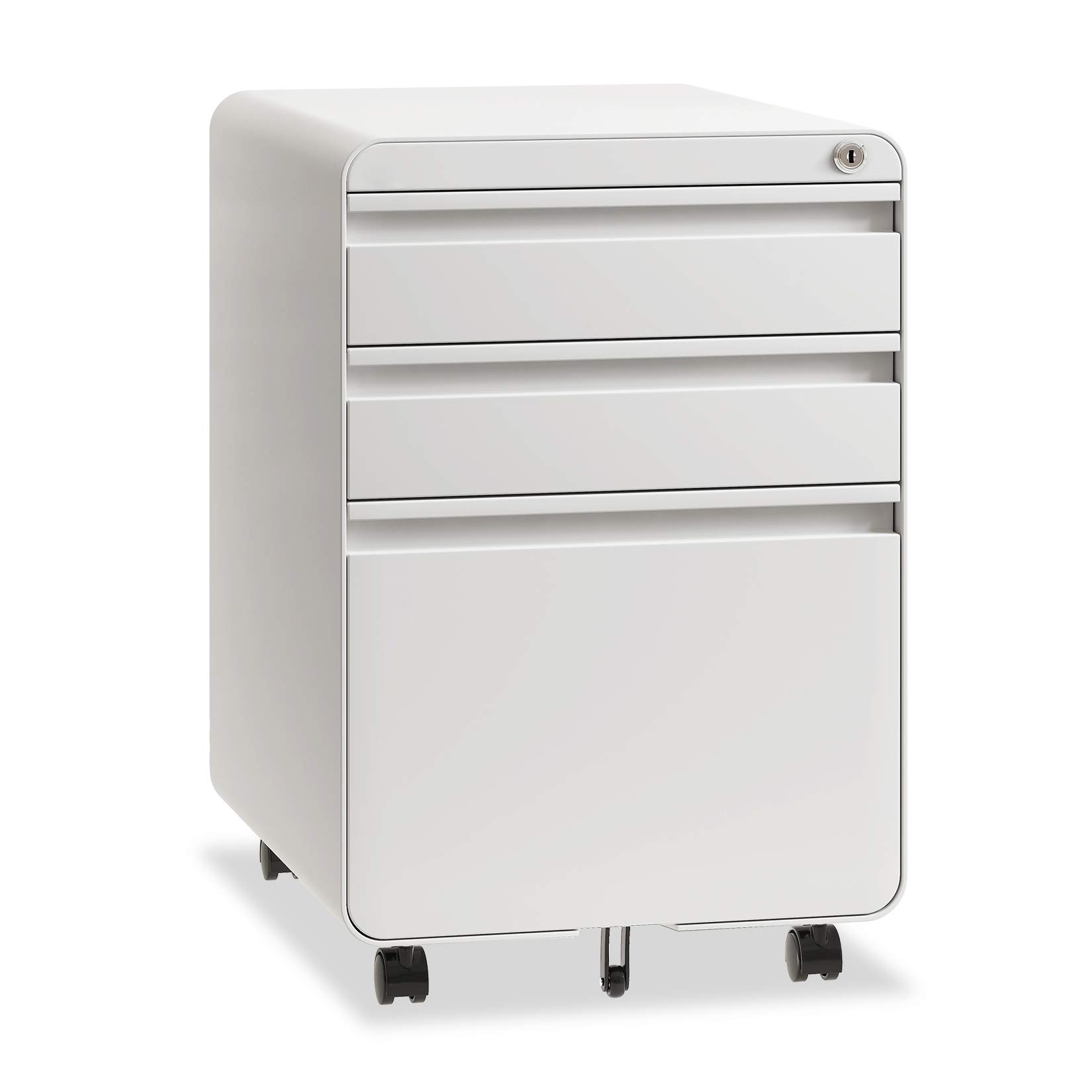 Dripex 3 Drawer File Cabinet, Metal Filing Cabinets with Lock Wheels for A4/Legal/Letter File, Anti-tilt Under Desk Design, Lockable Rolling Mobile File Cabinet for Home Office (White)