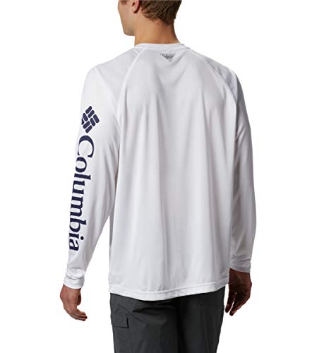 Columbia Men's Terminal Tackle Long Sleeve Fishing Shirt, White/Nightshade Logo, Medium
