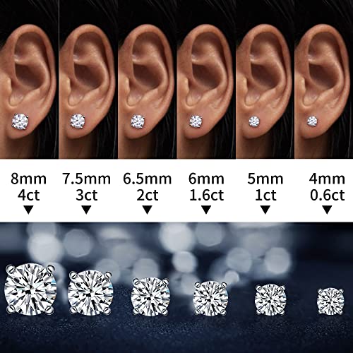 Moissanite Stud Earrings - 0.6ct-4ct D Color VVS1 Clarity Brilliant Round Cut Lab Grown Diamond - 18K White Gold Plated 925 Sterling Silver with Secure Friction Backings - Stylish Diamond Earrings with Square Gift Box