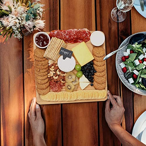Smatto Cheese Board and Knife Set, Bamboo Charcuterie Board Set, 13โโx13โโ Cheese Serving Tray with 4 Knives, Drawer and Wine Opener for Housewarming Wedding Birthday Valentine's Day Gift