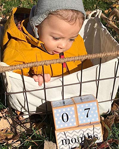 Solid Wood Milestone Age Blocks in Blue. Baby Age Photo Blocks and Photo Props…