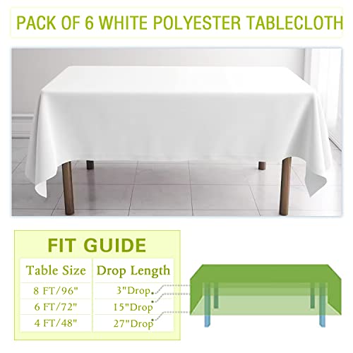 PlatolPro 6 Pack White Table Cloth Rectangle Table 60 X102 Inch White Table Cloths for Parties 6 Foot Manteles De Mesa De Tela para Fiestas Ideal for Wedding Receptions, Parties.(White, 6 Pack)