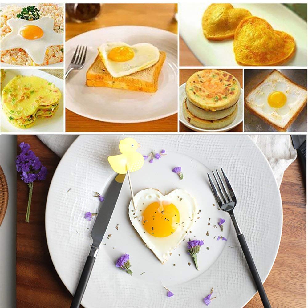 Egg Ring- Fried Egg Mold, 5pcs Different Shapes Stainless Steel Egg Poacher, Non Stick Pancake Shaper Mold With Handles (Silicone)