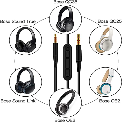 QC45 Audio Cable Replacement Headphone Cord Wire Compatible with Bose Quietcomfort 35 QC25 QC35 QC45 OE2i Soundlink SoundTrue NC700 Headphones Aux Cord(Black with Mic)