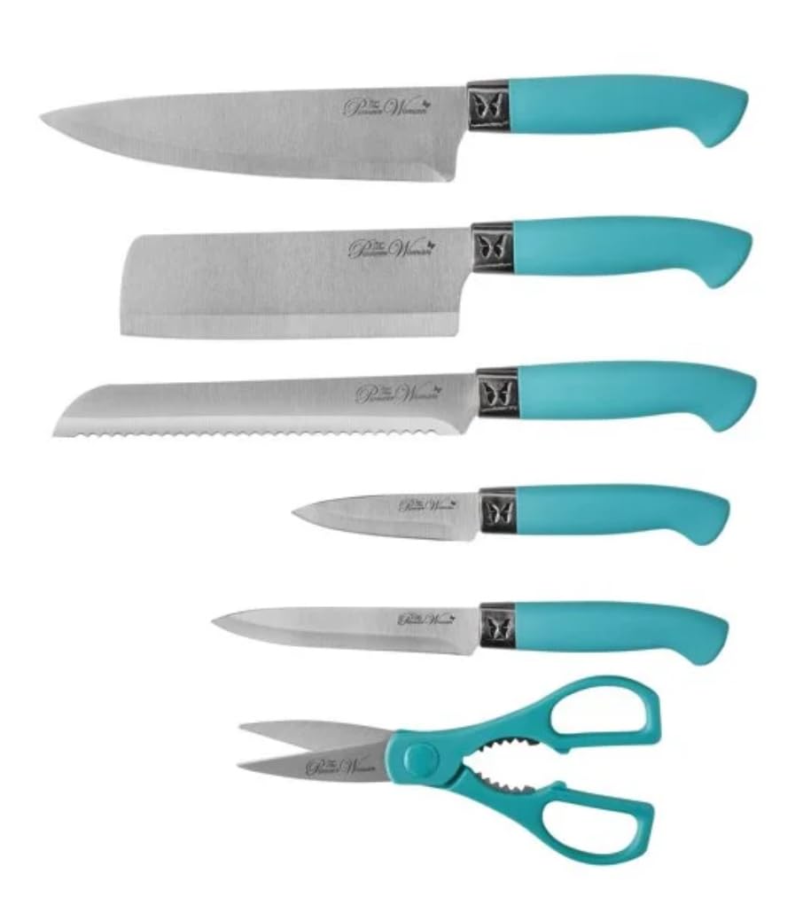 Generic Pioneer Woman 11-Piece Stainless Steel Knife Block Set, Teal, Large
