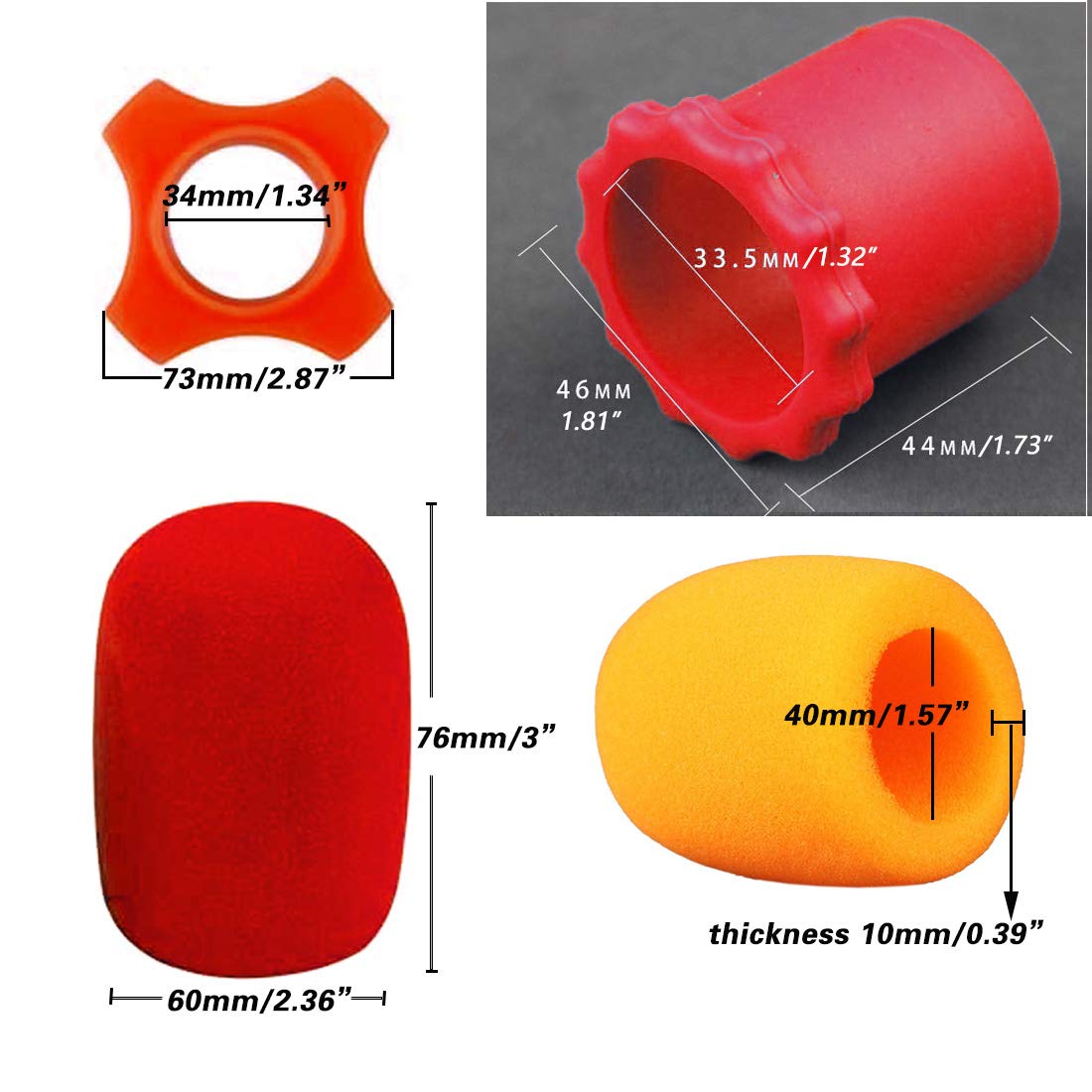 TuNan 9PCS Wireless Handheld Microphone Protection, Silicone Ring, Bottom Rod Sleeve Holder, Windscreen Foam Cover for KTV Device, Shakeproof & Anti-Rolling - Black, Red, Purple