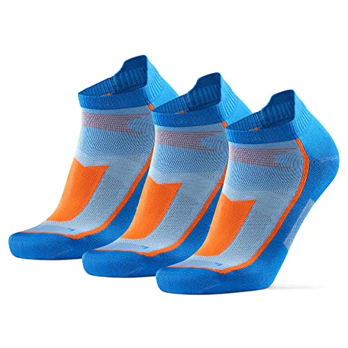 DANISH ENDURANCE 3 Pack Low-Cut Athletic Socks, Moisture Wicking, Men & Women, Blue/Orange, 9-13