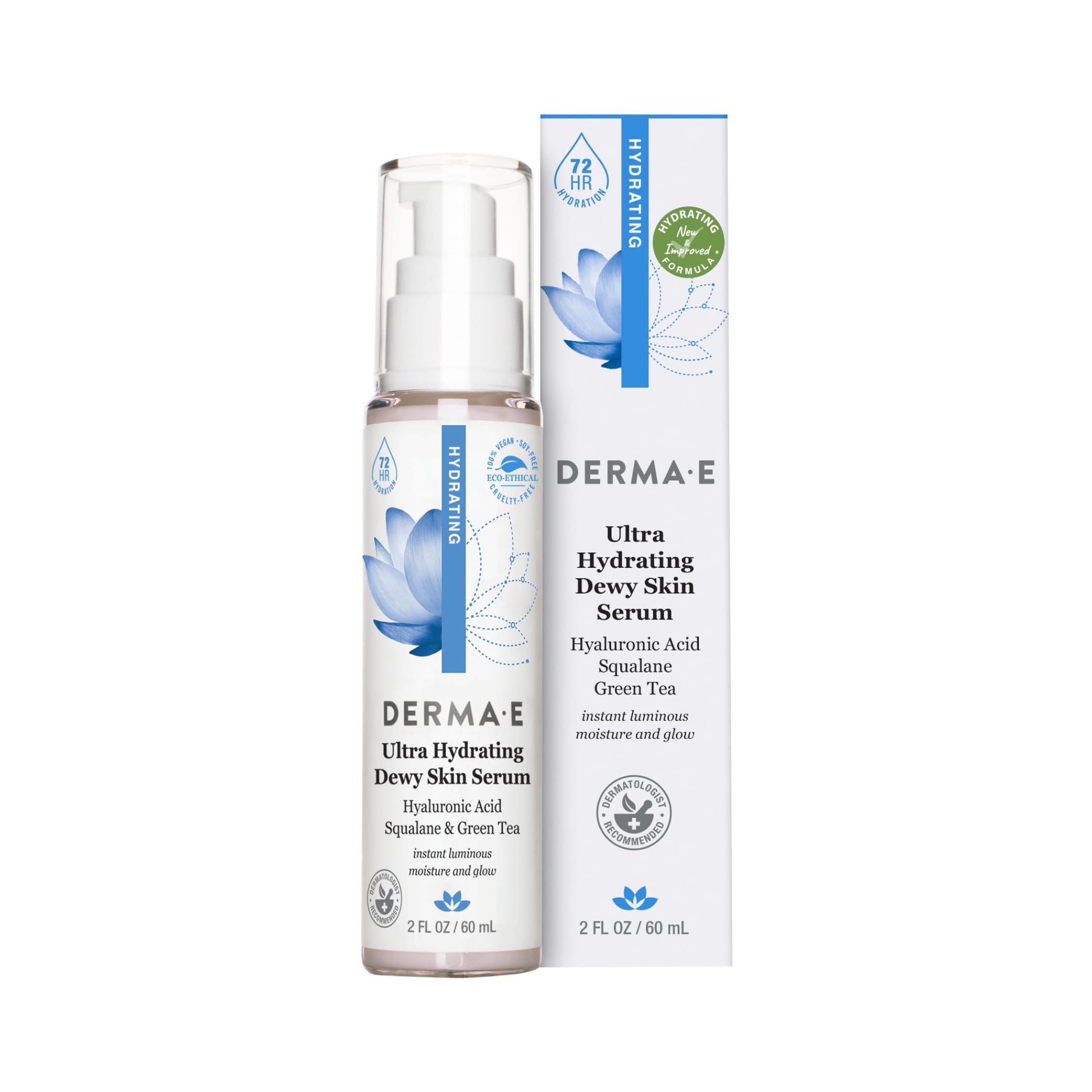 DERMA E Ultra Hydrating Serum with Hyaluronic Acid and Green Tea β All Natural, Antioxidant-Rich Serum β Smoothes Skin β Concentrated Facial Serum, 2oz