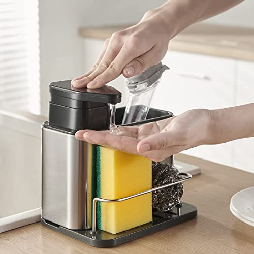TESOT Sink Caddy Sponge Holder Organizer and Dish Soap Pump Dispenser, Stainless Steel