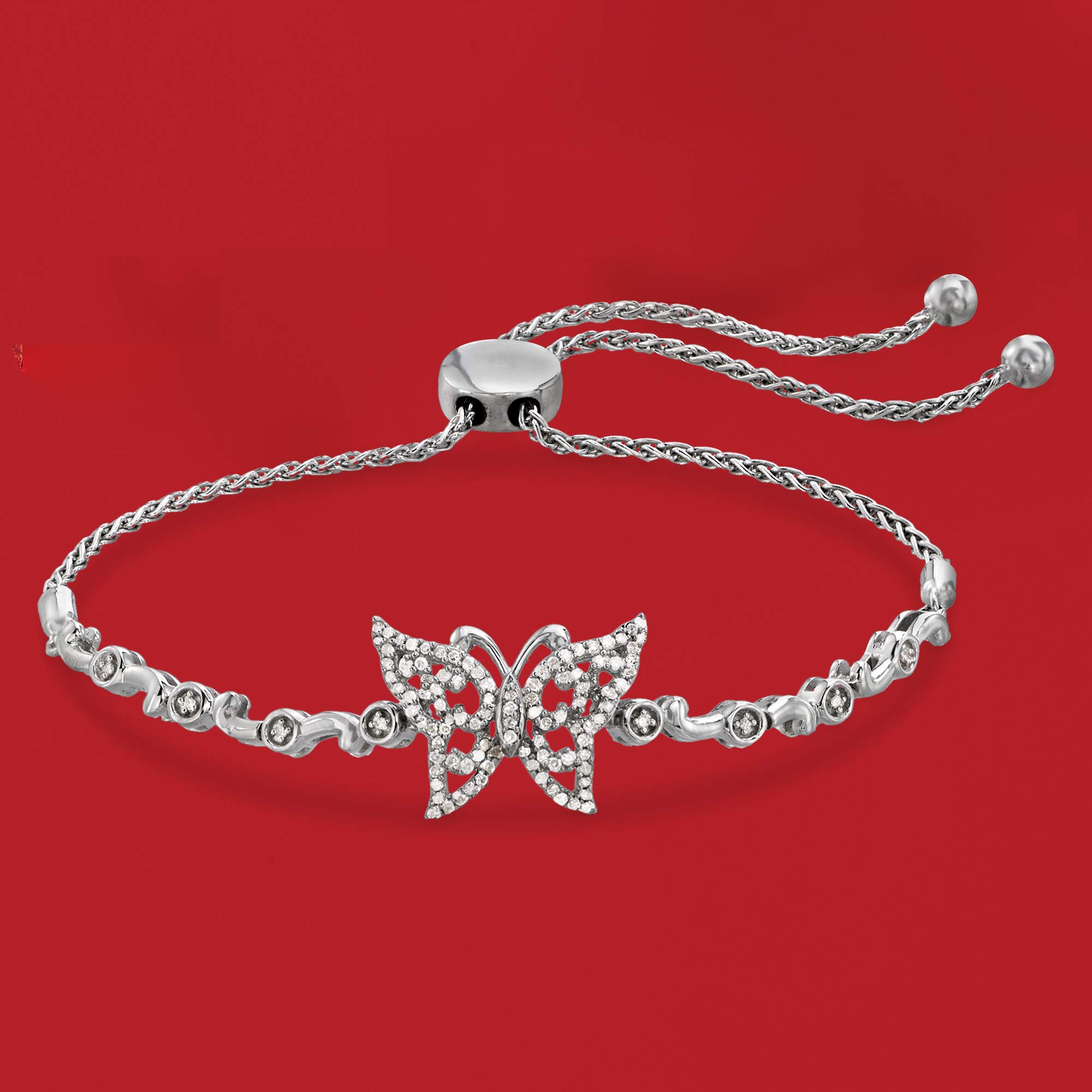 Ross-Simons 0.30 ct. t.w. Diamond Butterfly Bolo Bracelet in Sterling Silver