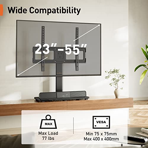 Perlegear Tabletop TV Stand, Universal TV Stand for 23β55 Inch LCD/LED/OLED TVs, Height-Adjustable with Tempered Glass Base & Cable Management, Holds up to 77 lbs, VESA 400x400mm, PGTVS02