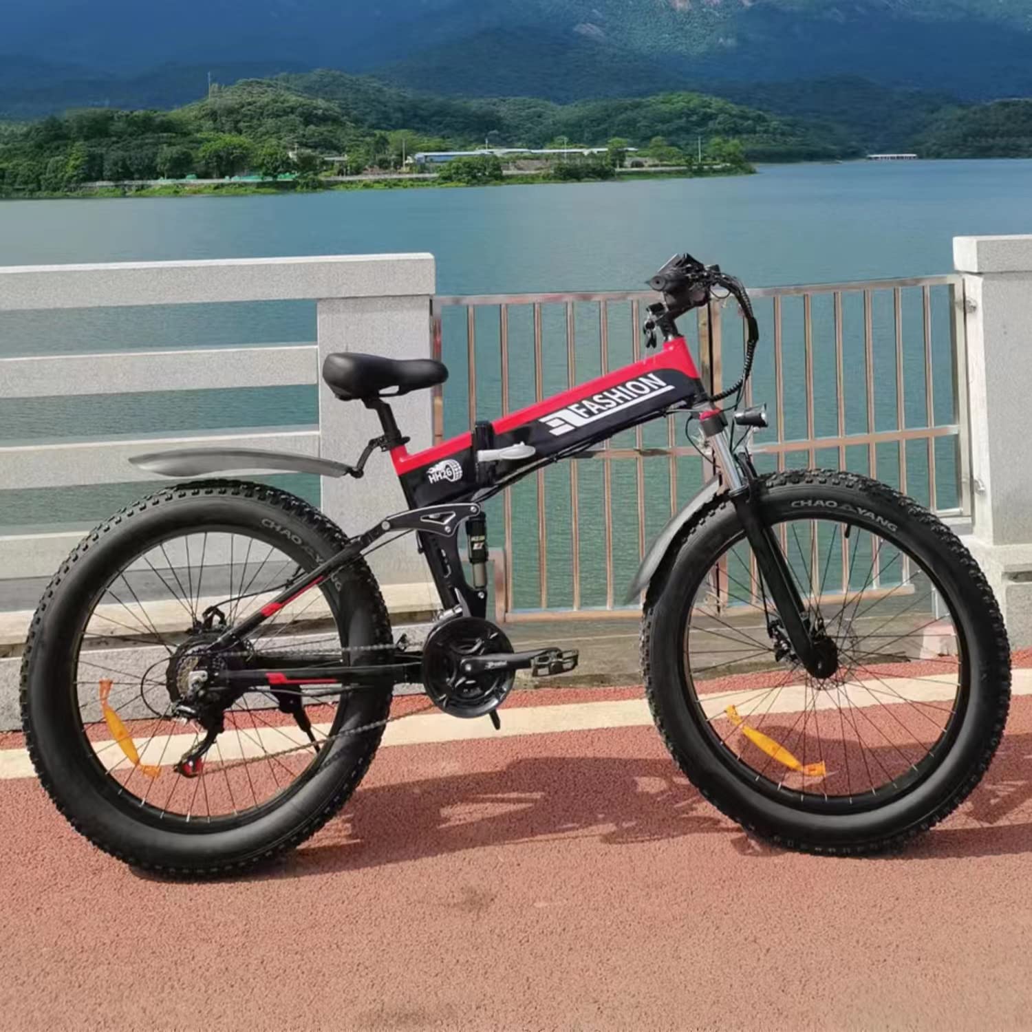 DEEPOWER H26 Folding Electric Bicycle, 1000W Motor 26" Fat Tire Electric Bike, 48V 12.8Ah Removable Lithium Battery, 21-Speed, Up to 30 MPH, Snow Beach Mountain Folding E Bikes