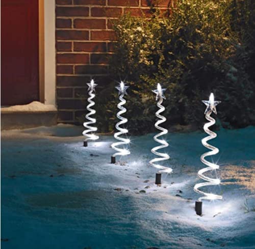 Spiral Christmas Stake Light, 4 Pack Christmas Tree Path Finders with 40 LED Solar Lights for Xmas Decoration, Pathway Lighting, Garden Landscape