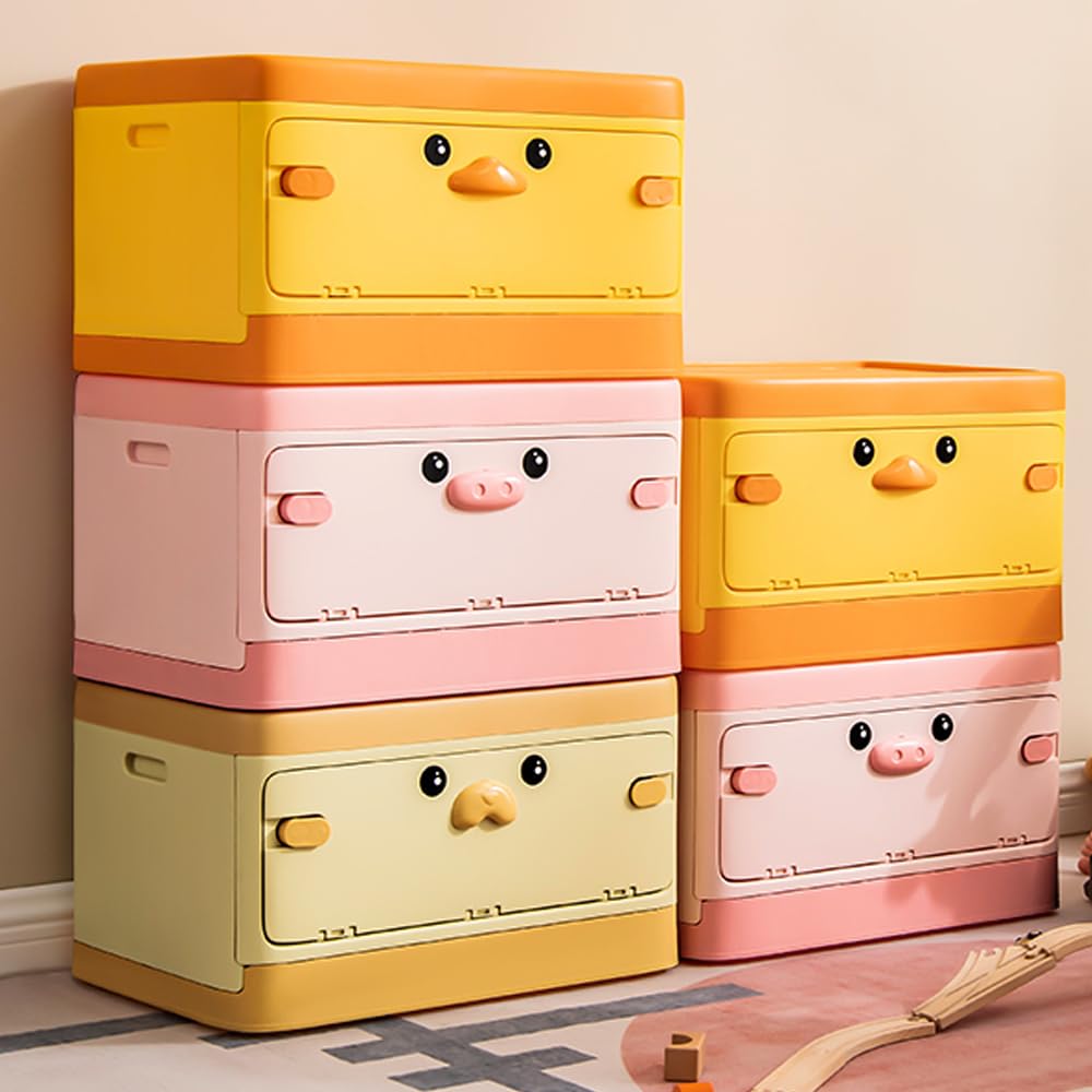 hawkrise Foldable Animal Shape Kids Toy Organizer with Stackable Design and Open Lid – Versatile Storage Solution for Toys, Clothes, Snacks, and Books (Duck)