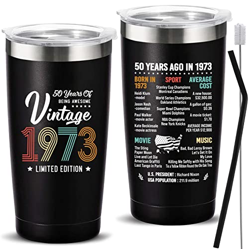 LEJIAJINW 50th Birthday Gifts for Women or Men, Turning 50 Year Old Birthday Gifts, 50s Birthday 50th Anniversary Decorations 50th Fiftieth Presents Tumbler Cup