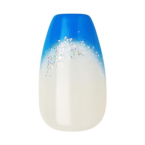KISS imPRESS Press-On Manicure Fake Nails, Medium Coffin, Mesmerize, Blue, Comfortable, Super Hold Adhesive, No Glue/Polish, Chip Proof, No Dry Time, Smudge Proof, Waterproof | 30 Count