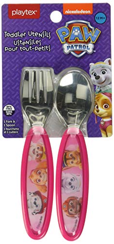 Playtex Mealtime Paw Patrol Utensils for Girls Including 1 Spoon and 1 Fork(Pack of 1)