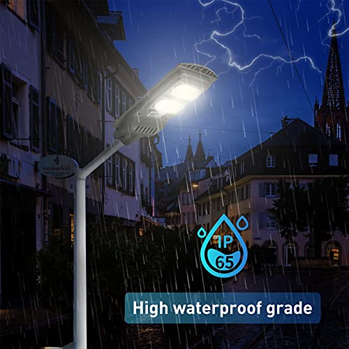 MATEPLUS 200W Solar Street Light 6000 Lumens Outdoor, 96LEDs IP65 Commercial Parking Lot Light with Remote & Motion Sensor for Yard, Basketball Court