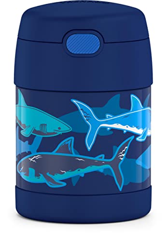 THERMOS FUNTAINER 10 Ounce Stainless Steel Vacuum Insulated Kids Food Jar with Folding Spoon, Shark