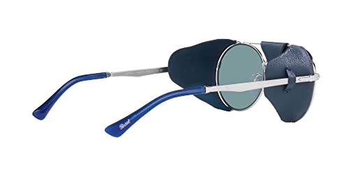 Persol PO2496SZ Round Sunglasses, Silver/Green Polarized, 52 mm