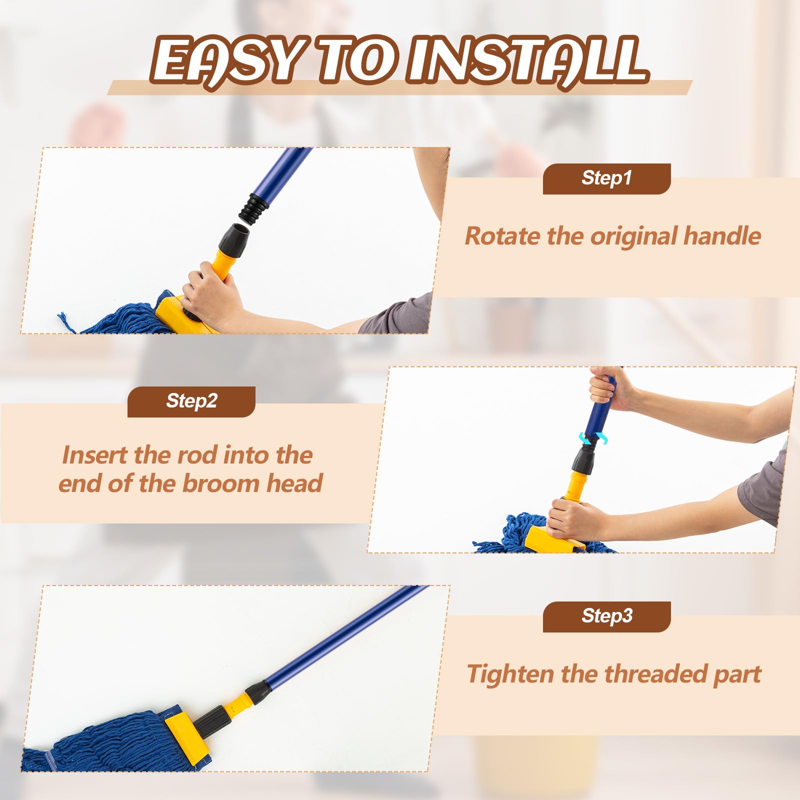 Gisafai 20 Pcs Broom Handle with Threaded Tip Powder Coated Broom Handle Metal Cleaning Pole with Plastic Thread Broom Stick for Floor Brushes Broom Replacement Cleaning Tools Accessories (Black)