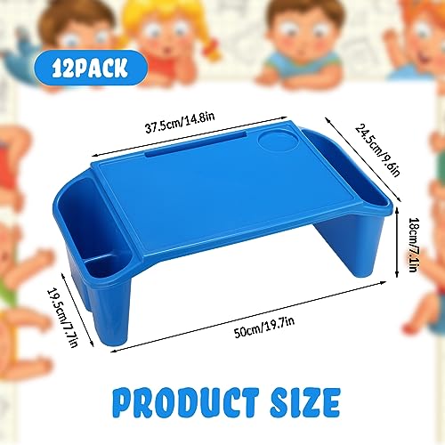 Kisston 12 Pcs Kids Lap Desk Bulk Lap Tray Lap Table Bed Table Plastic Lap Desk with Extra Storage Space Activities Children Portable Lap Desk for Kids Students Work Study School Classroom (Blue)