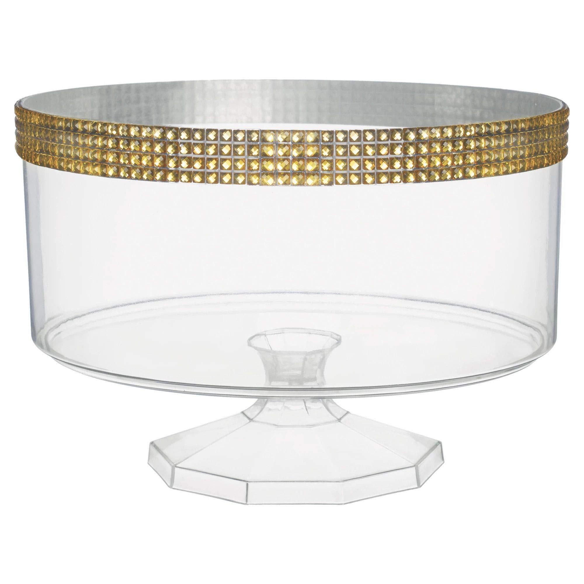 Elegant Small Clear Plastic Trifle Container with Gold Gems - 5.875" | Perfect for Weddings, Anniversaries, and Special Occasions (1 Pc.)