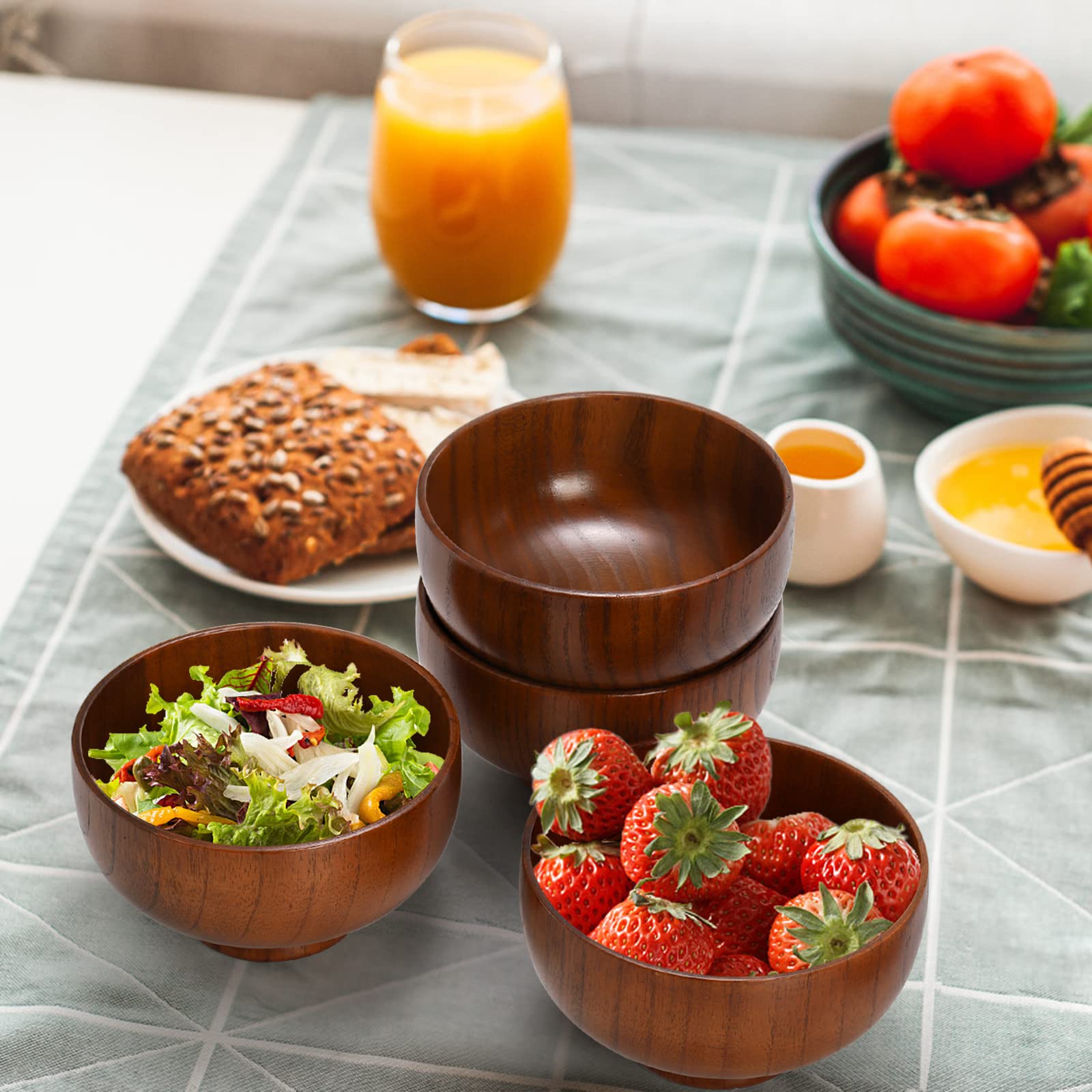 Fasmov Handmade Wood Bowl, 4 Pack Jujube Wooden Salad Bowl Set, Wood Bowl Serving Tableware for Rice, Soup, Dip, Coffee, Tea, Decoration
