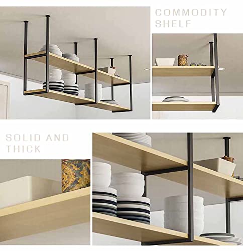 Guuurrrg Ceiling Mount Shelf Nordic Wrought Iron Ceiling Shelf, 2 Tier Ceiling Mounted Storage Shelf Wine Rack, Bar Restaurant Hanging Decorative Flower Stand, Easy to Install (Black 80 x 30 x 80cm)