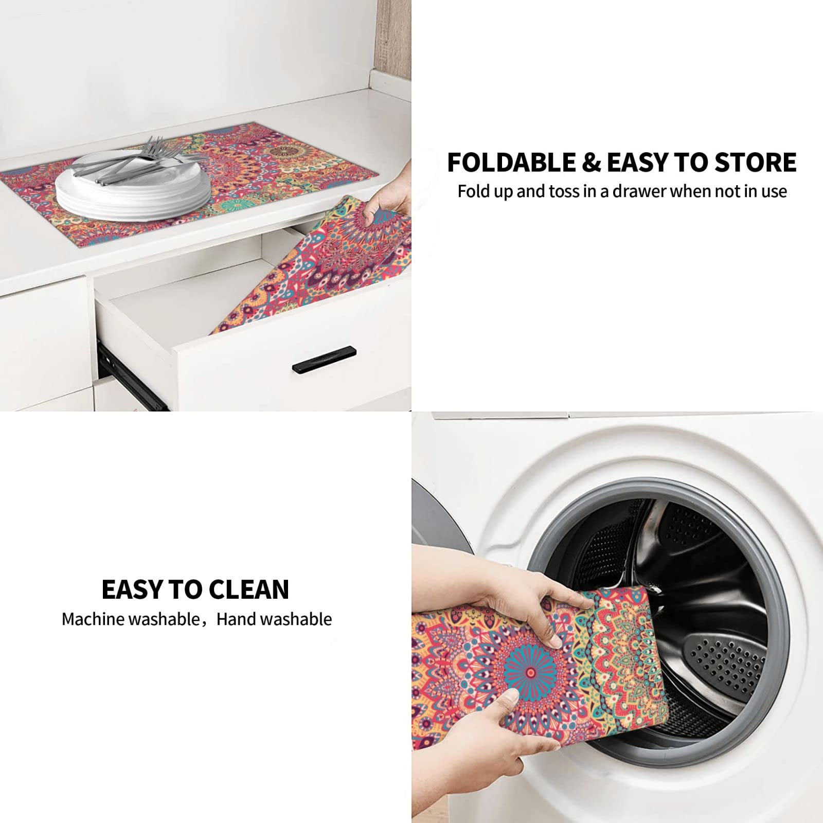 Dish Drying Mat for Kitchen Counter Boho Hippie Style Microfiber Absorbent Dish Draining Mats Reusable Washable Large 18"x24"