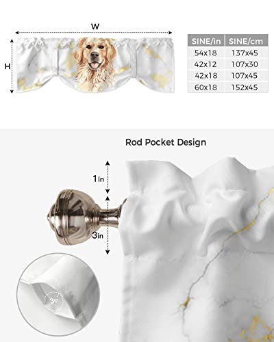 Tie Up Curtain Valance Window Topper 1 Panel 42x18in,Farm Cute Dog Gold White Marble Adjustable Rod Pocket Short Window Shade Valances for Kitchen Bedroom Windows,Modern Abstract Wild Symbol Stone
