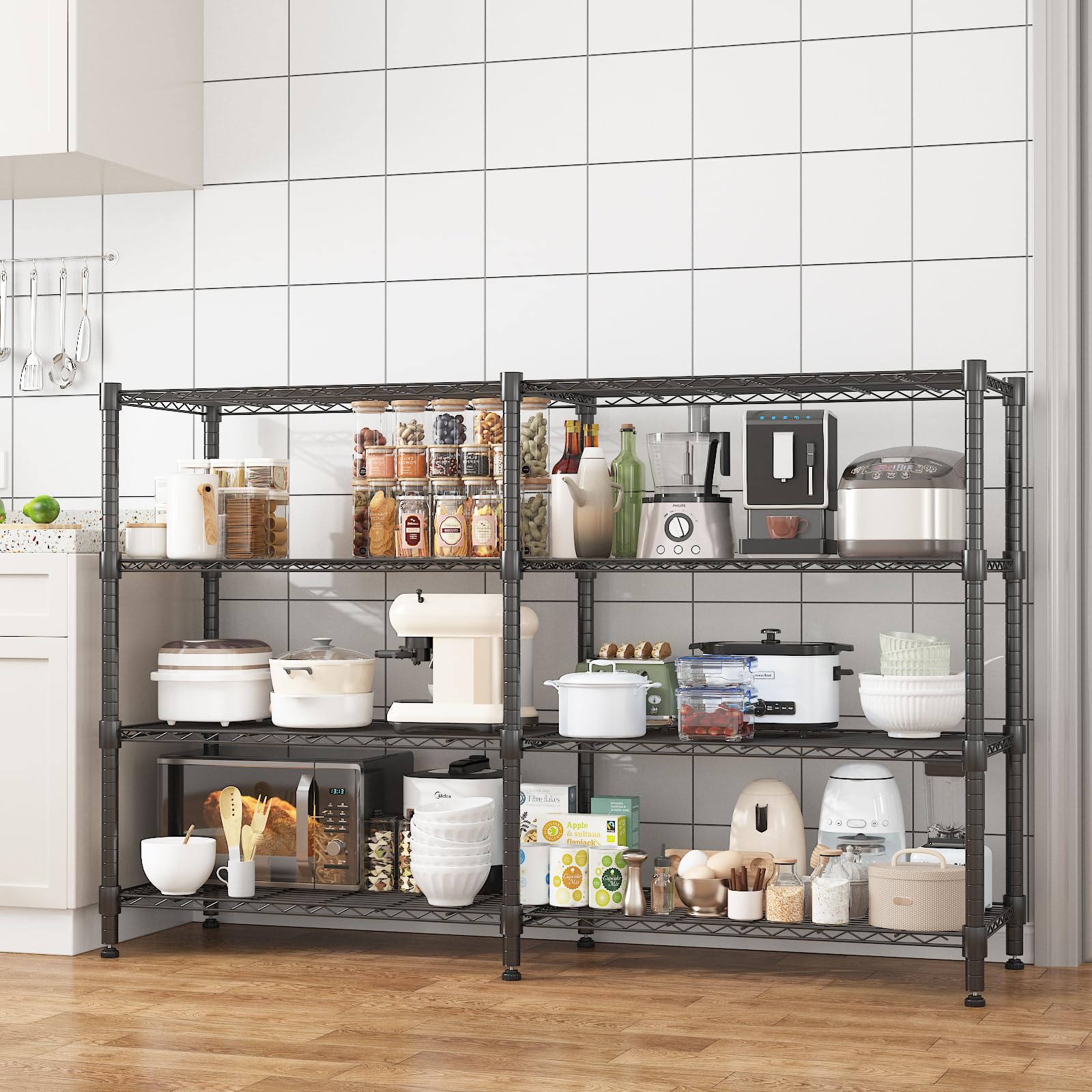 Homdox Heavy Duty Metal Shelves for Storage, 4 Tier Storage Racks and Shelving, Adjustable Wire Shelving Unit, Garage Rack Pantry Shelves Kitchen Shelving, 18"x72"x60", Black