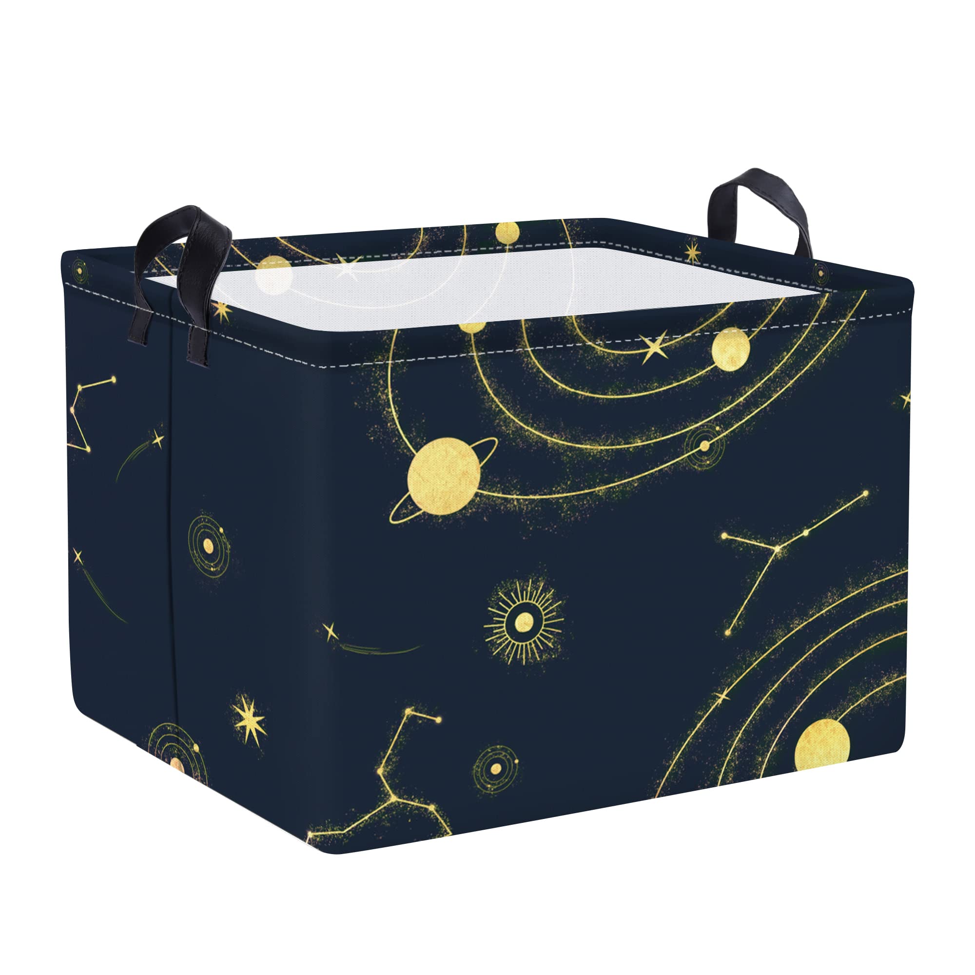 Clastyle Waterproof Universe Planet Storage Baskets for Bedroom Collapsible Blue Outer Space Rectangle Clothes Storage Bin, 15.7 * 11.8 * 11.8 in