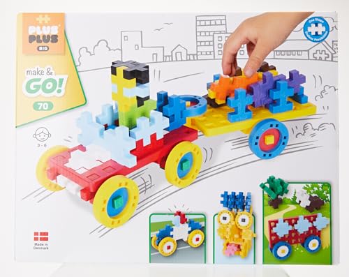 PLUS PLUS Big - Make & GO! - 70 Pieces - Construction Building Stem/Steam Toy, Interlocking Large Puzzle Blocks for Toddlers and Preschool