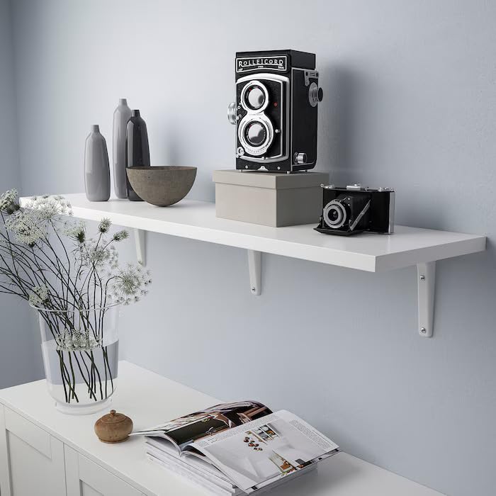 Generic Shelf with Bracket, White, 47 x11 Inches Floating Shelves,1 Set of Wall Mounted Shelf for Bathroom Decor, Bedroom, Living Room and Plants, Medium