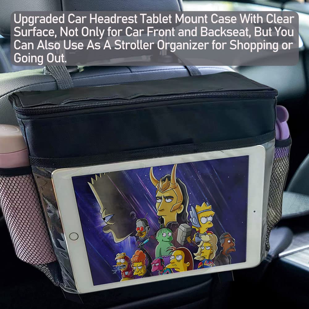 Fresheracc Clear Touchable Car Tablet Holder Bag Compatible for iPad Kindle Fire Samsung Galaxy Tab Up to 10.5 Car Front and Back Seat Headrest Hanging Mount Case for Kids (Black)