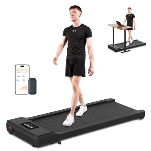 DeerRun Walking Pad, Smart Under Desk Treadmill for Home/Office, Portable Walking Treadmill 2.5HP, Walking Jogging Machine with 300 lbs Weight Capacity, APP/Remote Control, LED Display