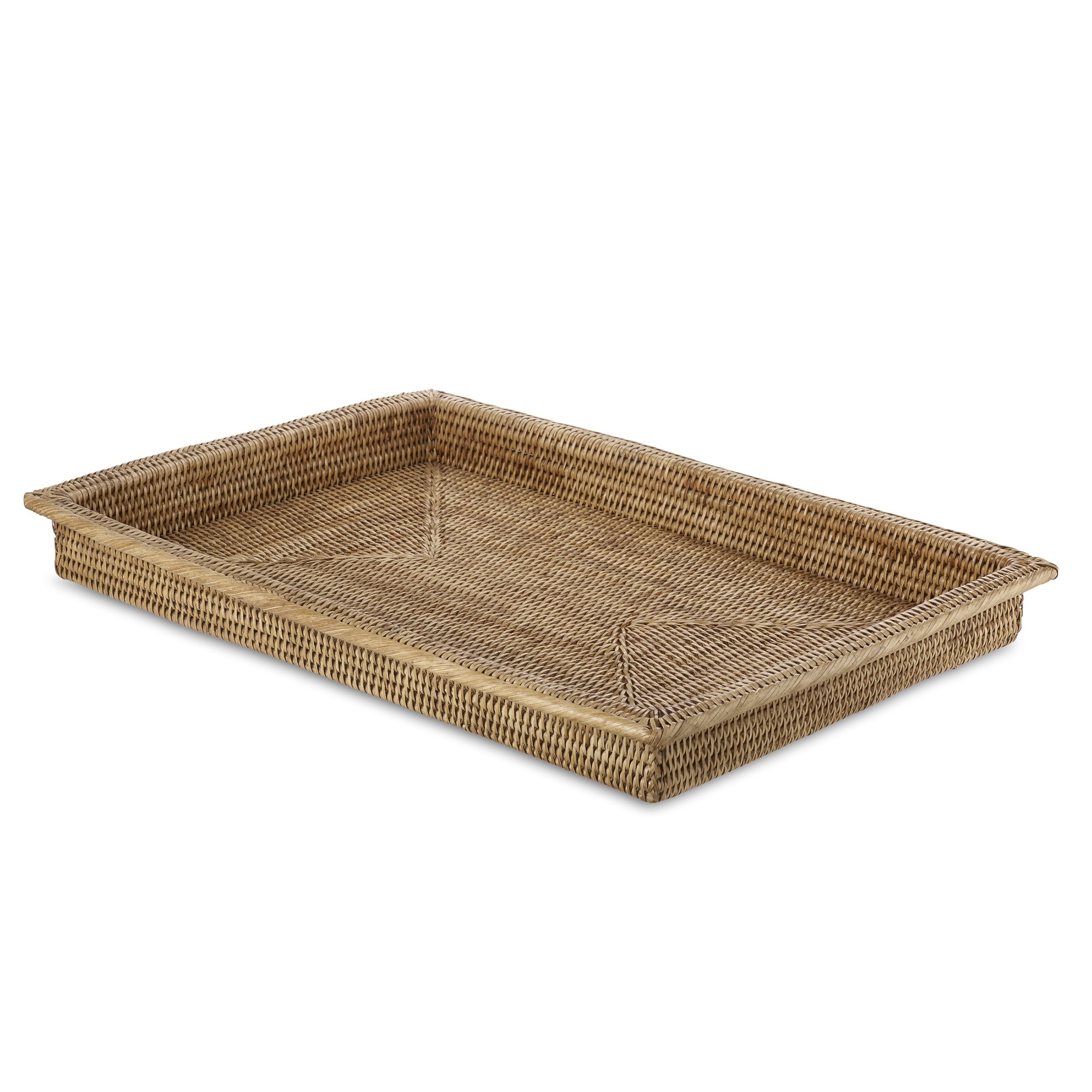 Design Ideas Liana Rectangular Tray 25.5" x 17.5" x 2.5" Rattan Tabletop Serving/Display Basket, Honey