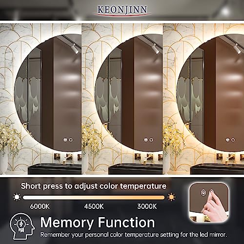 Keonjinn 36 Inch Backlit Mirror Bathroom LED Round Mirror 3000K/4500K/6000K Large Lighted Vanity Mirror Circle Mirror with Lights Dimmable Wall Mounted LED Bathroom Mirror Anti-Fog Makeup Mirror