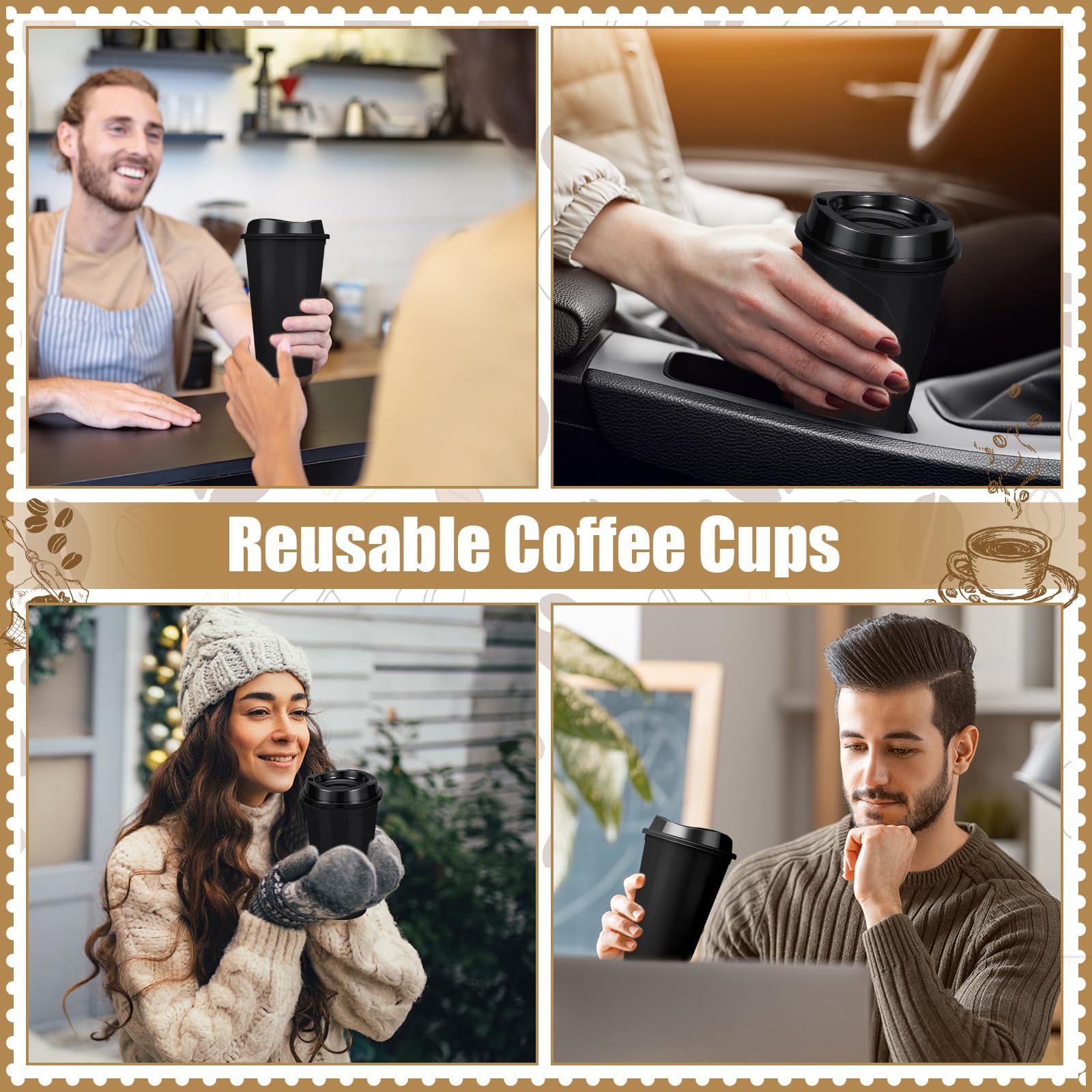 LEIFEOSH 24 Pack Reusable Coffee Cups with Lids 16 oz To Go Coffee Cups with Lids Travel Cups Plastic Cups with Lids Reusable Coffee Mugs for Hot and Cold Drinks, Colorful